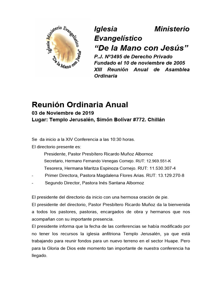 Acta Año 2019 | PDF | Iglesia Católica