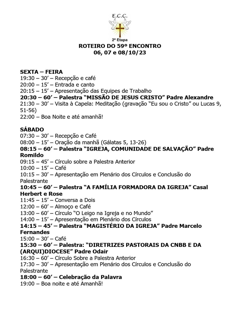 Roteiro 59º Ecc 2 Etapa - Região Santo Antônio | PDF