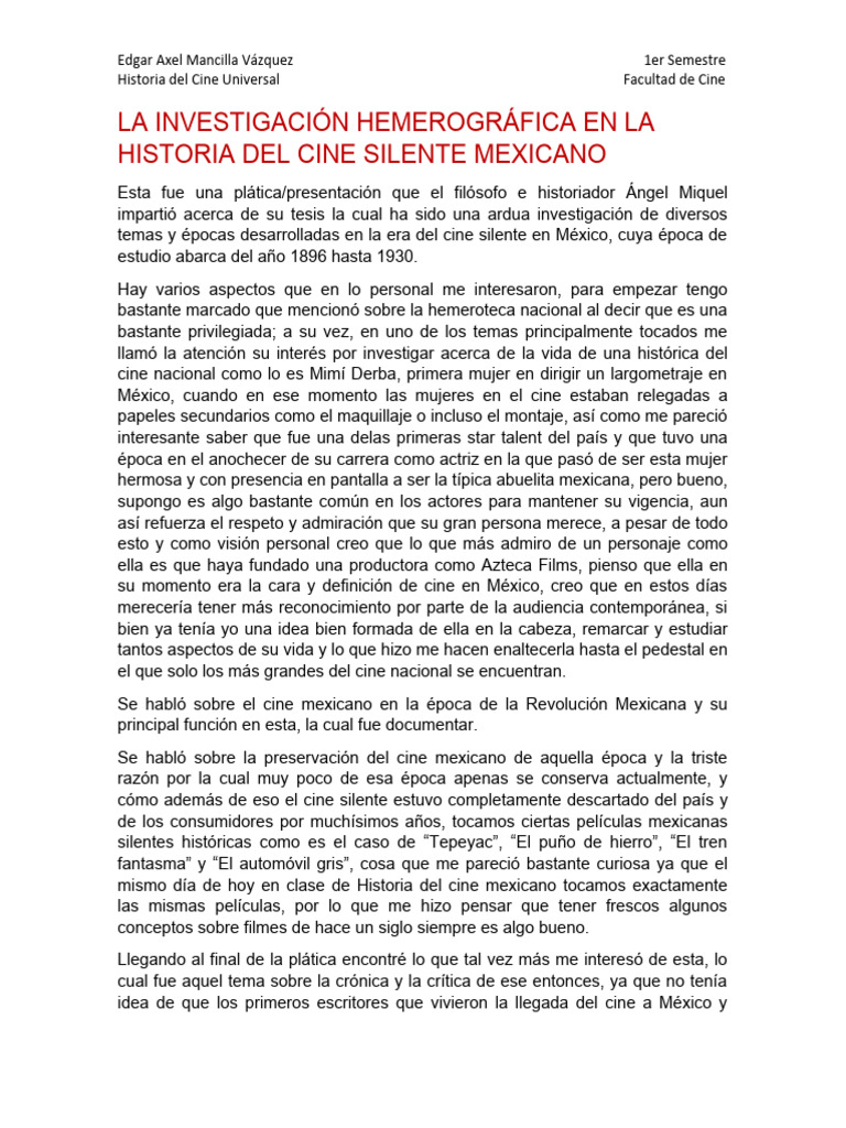 Cine Silente - Trabajo Historia DCU | PDF | México