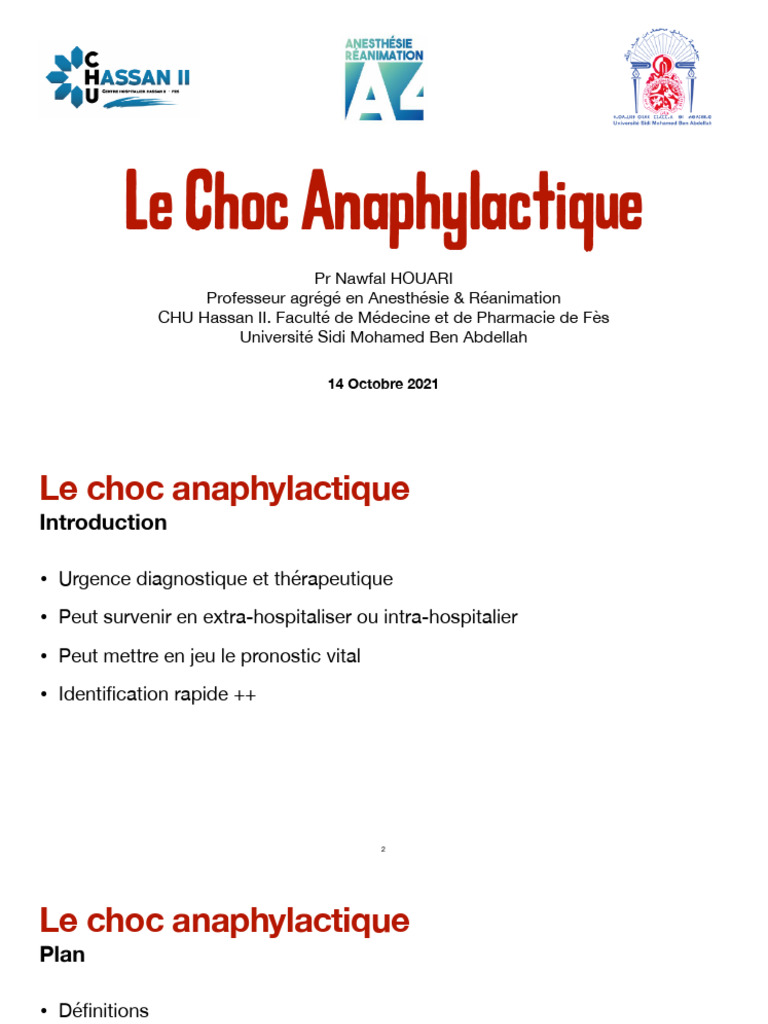 Choc Anaphylactique 2021 | PDF | Allergie | Spécialités médicales
