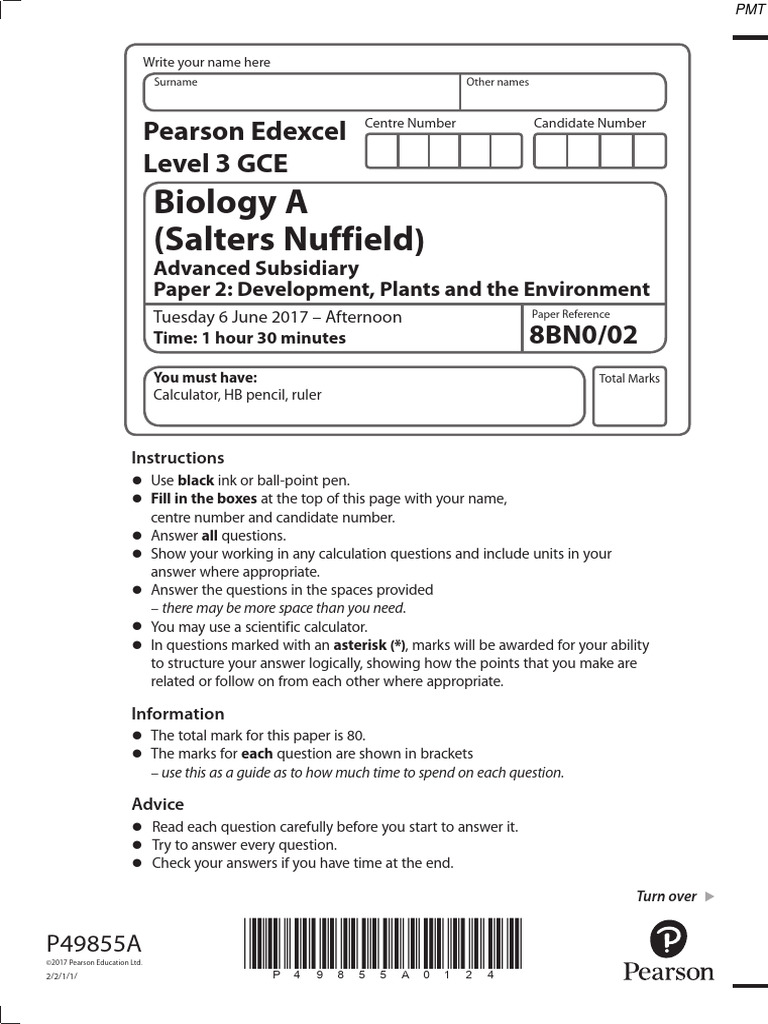 June 2017 QP - Paper 2 Edexcel (A) Biology AS-level | PDF | Cell Wall ...