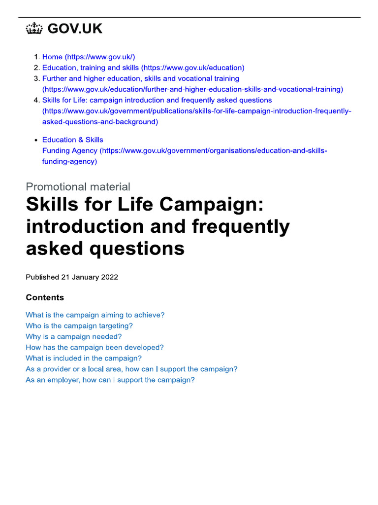 Skills For Life Campaign | PDF