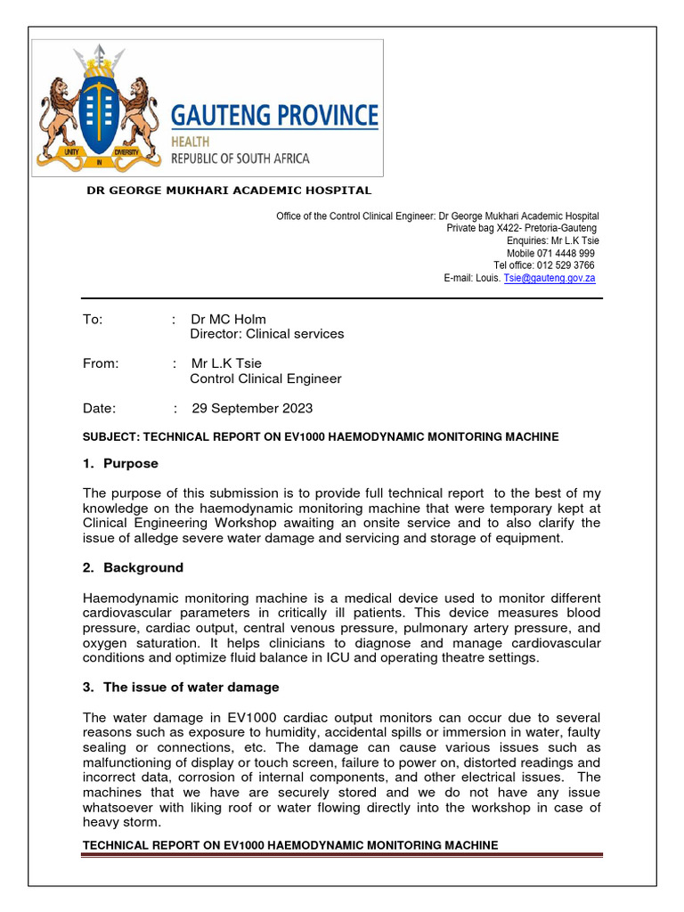 EV1000 Haemodynamic Monitor Report | PDF | Hemodynamics | Heart