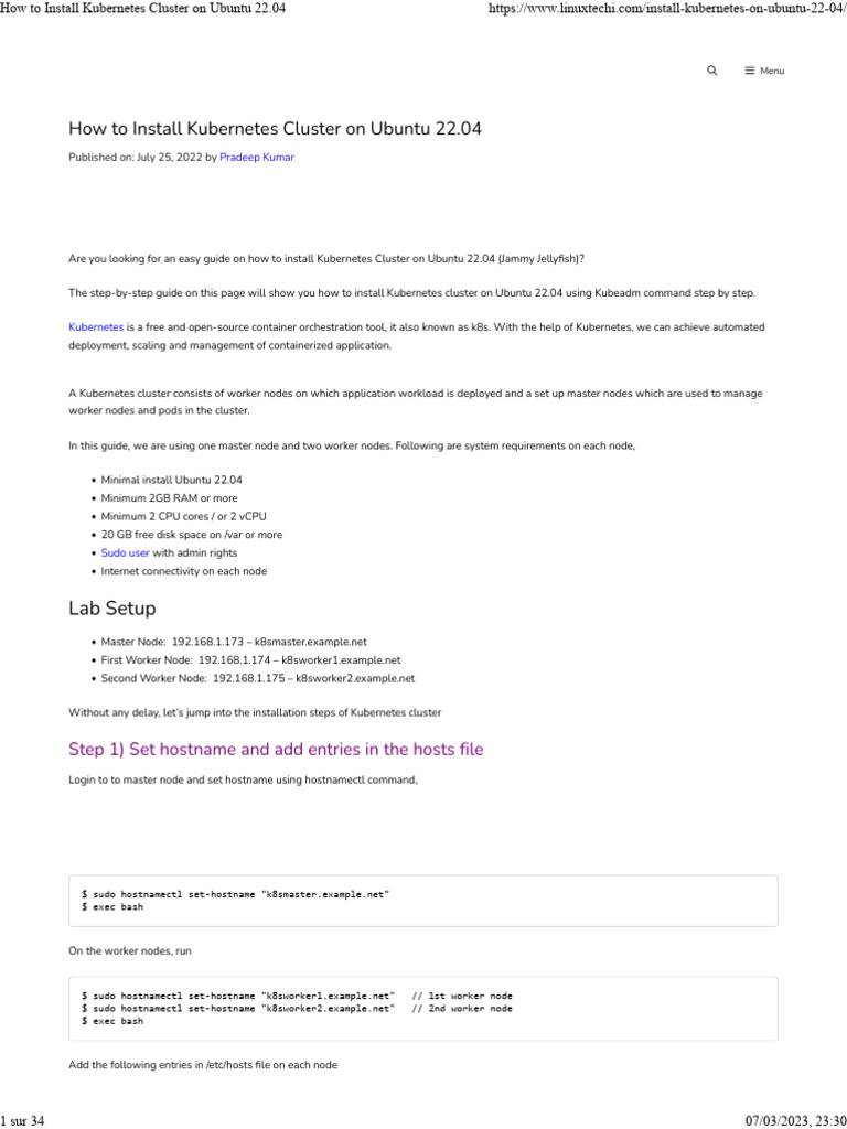 How To Install Kubernetes Cluster On Ubuntu 22044 Pdf Information Technology Computer