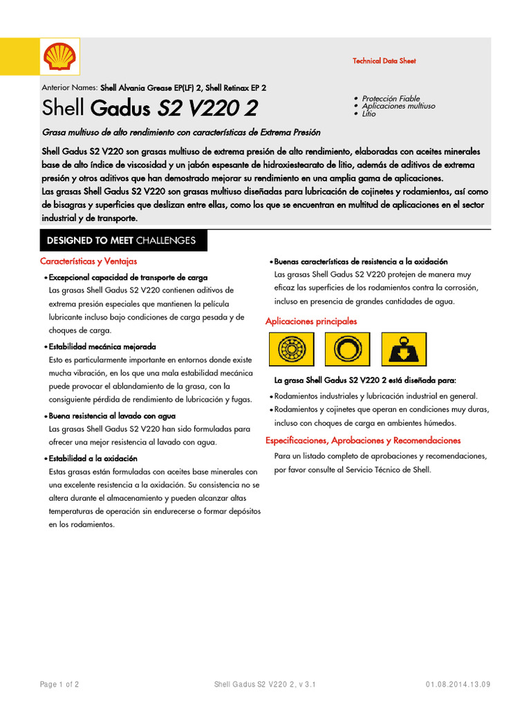 24 Ficha Tecnica Shell Gadus S2 V220 2 | PDF | Rodamiento (Mecánico ...