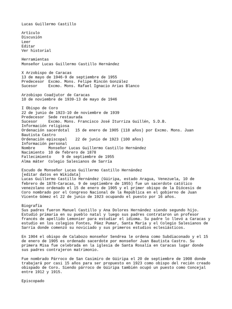 Lucas Guillermo Castillo | PDF | obispo | Arzobispo