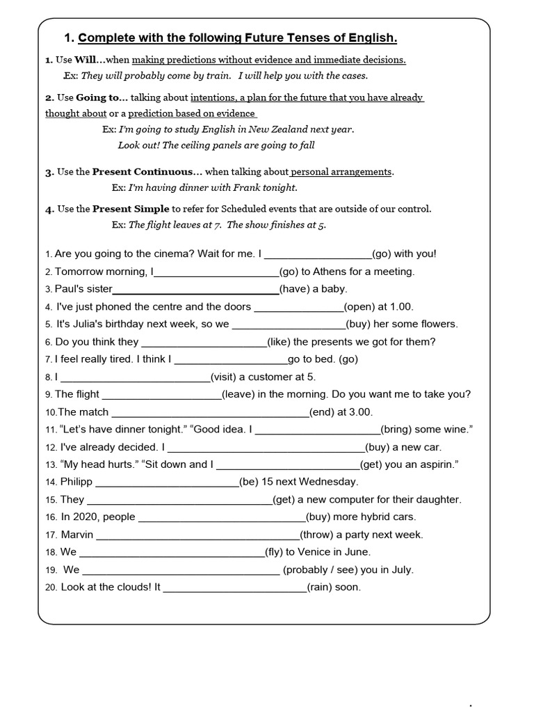 Future Tenses Exercises | PDF
