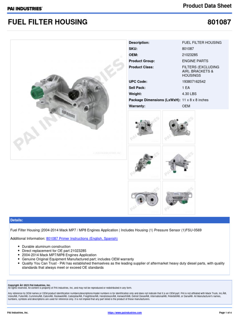 Pai Data Sheet 801087 | PDF | Gear | Motor Vehicle