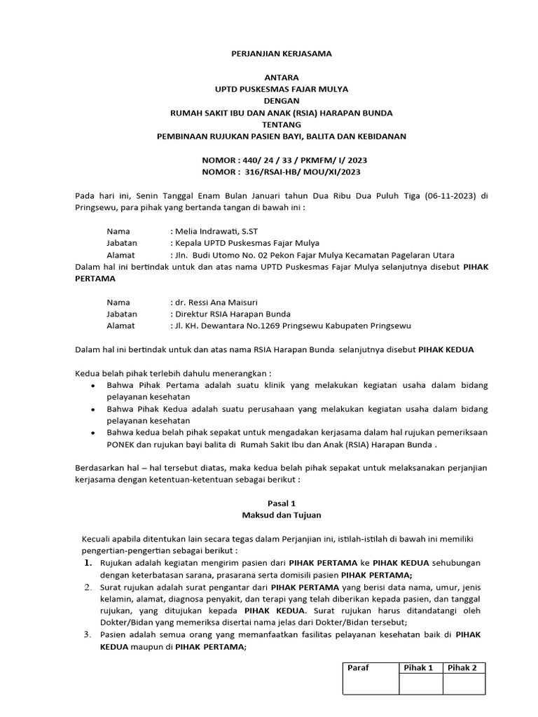 Draft Mou PKM FM Dengan Harbun | PDF | Hukum