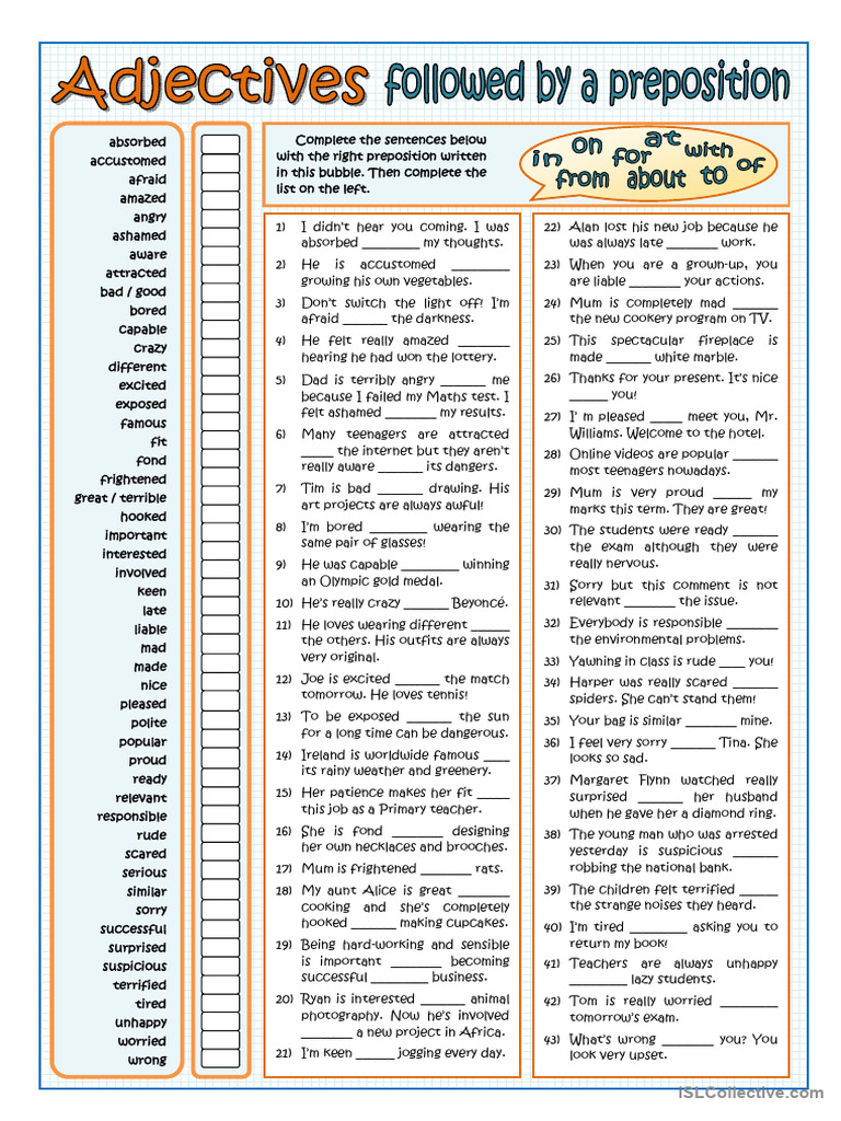 Adjectives Followed by Prepositions - Part 1 | PDF
