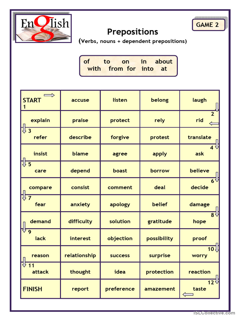 Preposiitions. Game 2 (Verbs, Nouns + Dependent Prepositions) | PDF | Preposition And ...