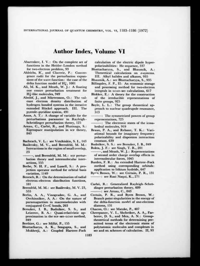Sim International-Journal-Of-Quantum-Chemistry 1972 6 Index | PDF ...