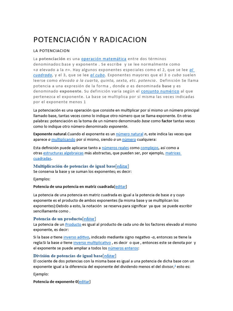 POTENCIACIÓN | PDF | Exponenciación | Multiplicación