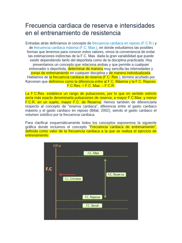 Frecuencia Cardiaca de Reserva e Intensidades en El Entrenamiento de ...