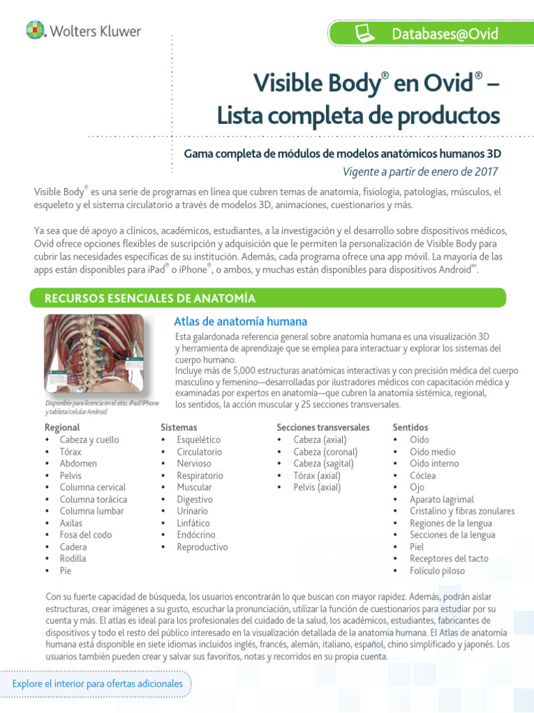 Factsheet Visible Body On Ovid Complete Product List Es | PDF ...