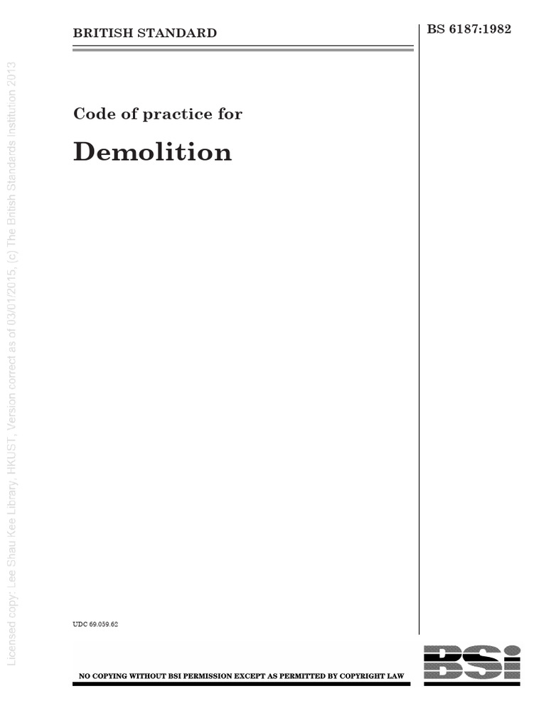 (BS 6187 - 1982) - Code of Practice For Demolition. | PDF | Demolition ...