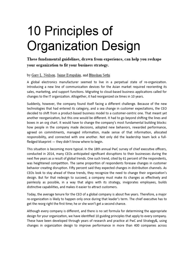 10 Principles of Organization Design | Download Free PDF | Leadership ...