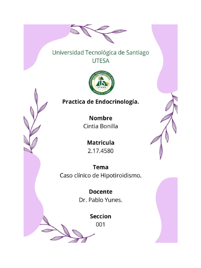 Caso Clinico de Hipotiroidismo | PDF | Hormona estimulante de la tiroides | Tiroides