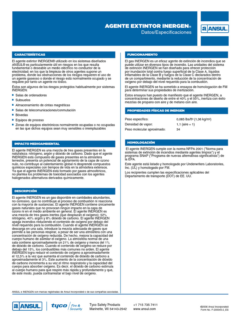 Inergen Extinguishing Agent Agente Extintor Inergen: Data ...