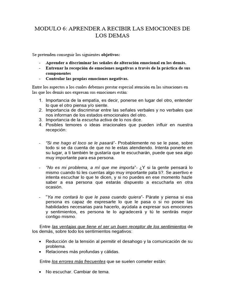 Modulo 6 y 7 | PDF | Las emociones | Comunicación no verbal