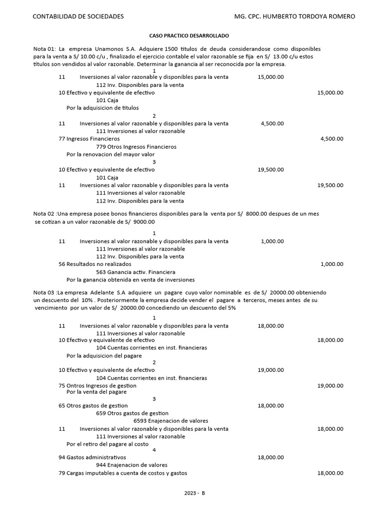 Desarrollo de Asientos | PDF | Inversiones | Contabilidad