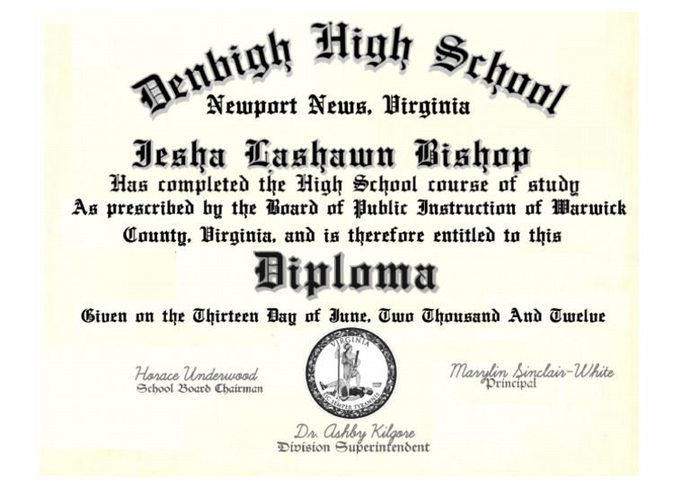 Iesha L Bishop High School Diploma | PDF