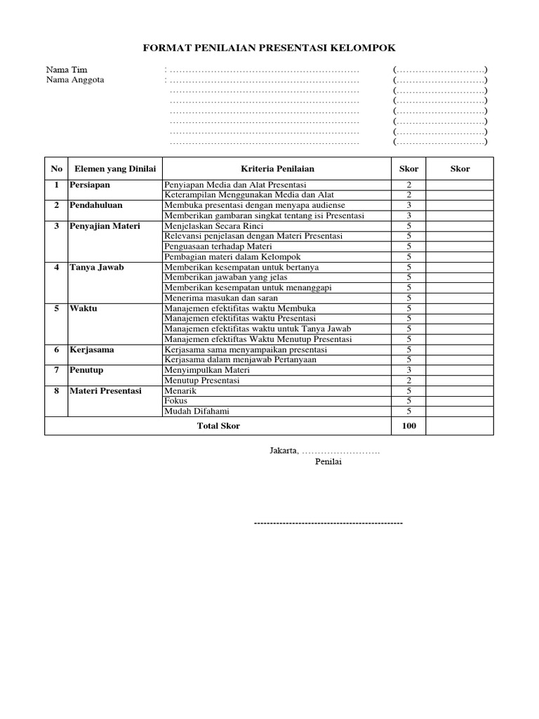 Format Penilaian Presentasi | PDF