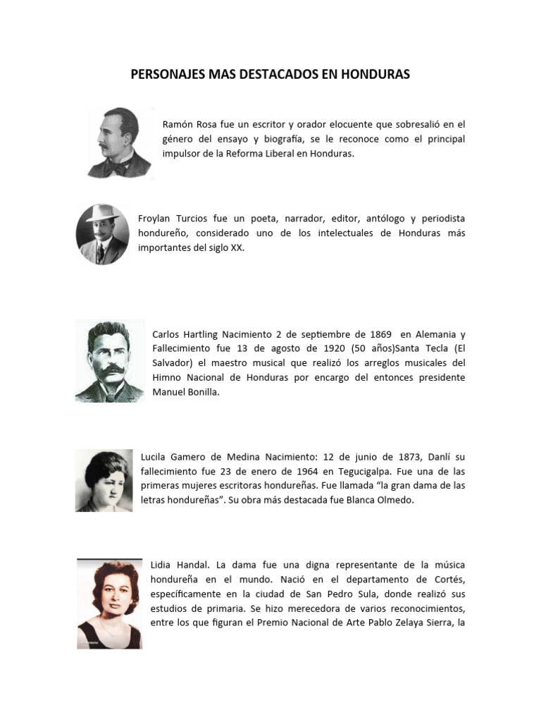 Personajes Mas Destacados en Honduras | PDF | Honduras Personajes Mas Destacados en Honduras | PDF | Honduras