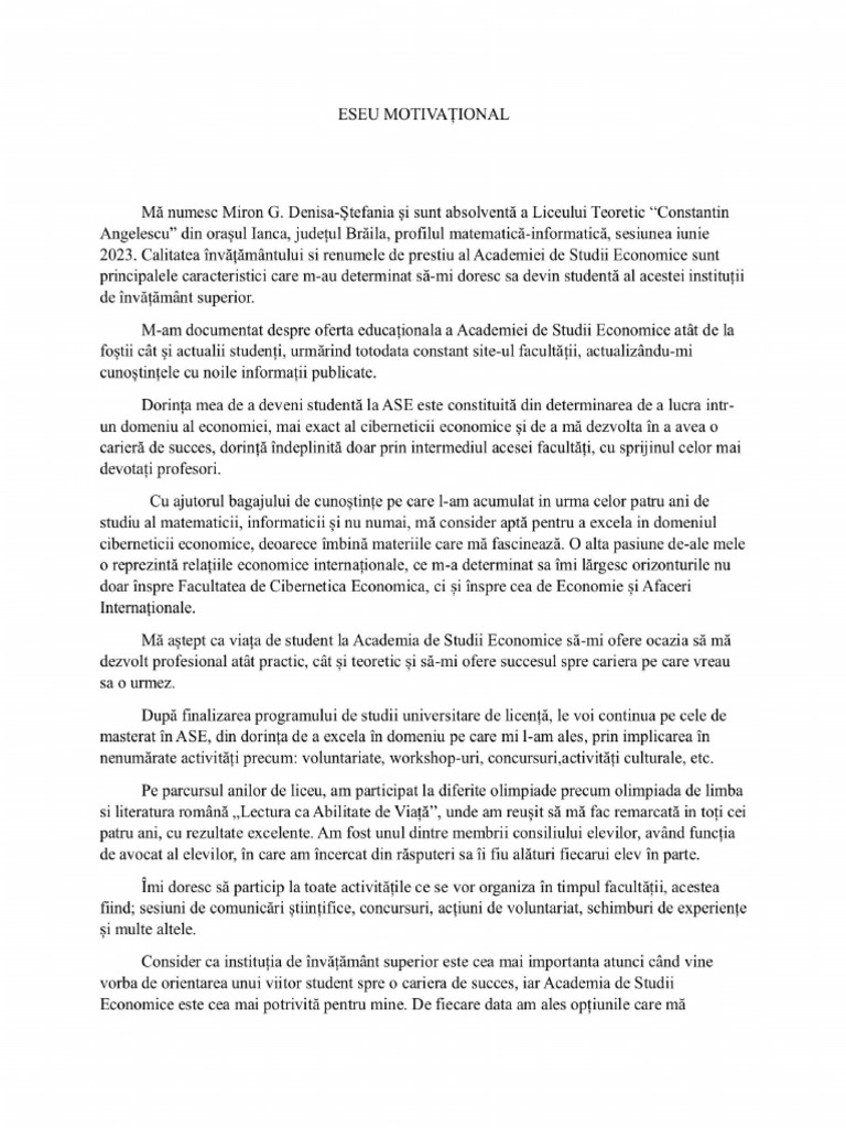 Eseu Motivațional | PDF
