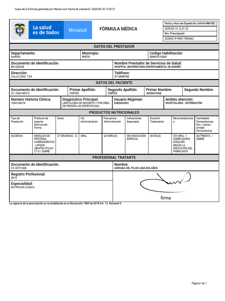 Formula Abintra 19-02-2020 | PDF | Ciencias de la Salud | Medicina CLINICA