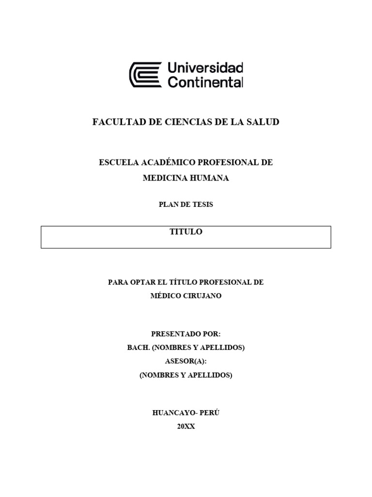 PLAN DE TESIS Formato EAP Medicina Humana | PDF