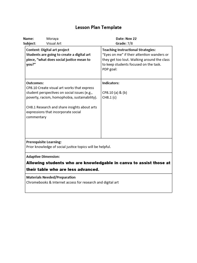 Lesson Plan November 22 | Download Free PDF | Lesson Plan | Cognition