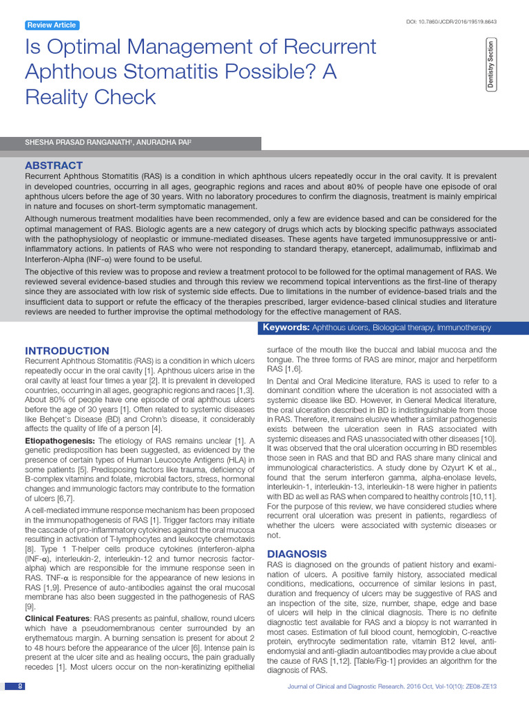 Estomatitis Aftosa Recurrente Revisiòn | PDF | Immunology | Diseases ...
