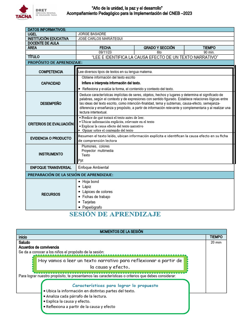 Sesion de Causa y Efecto | PDF | Evaluación | Comprensión lectora