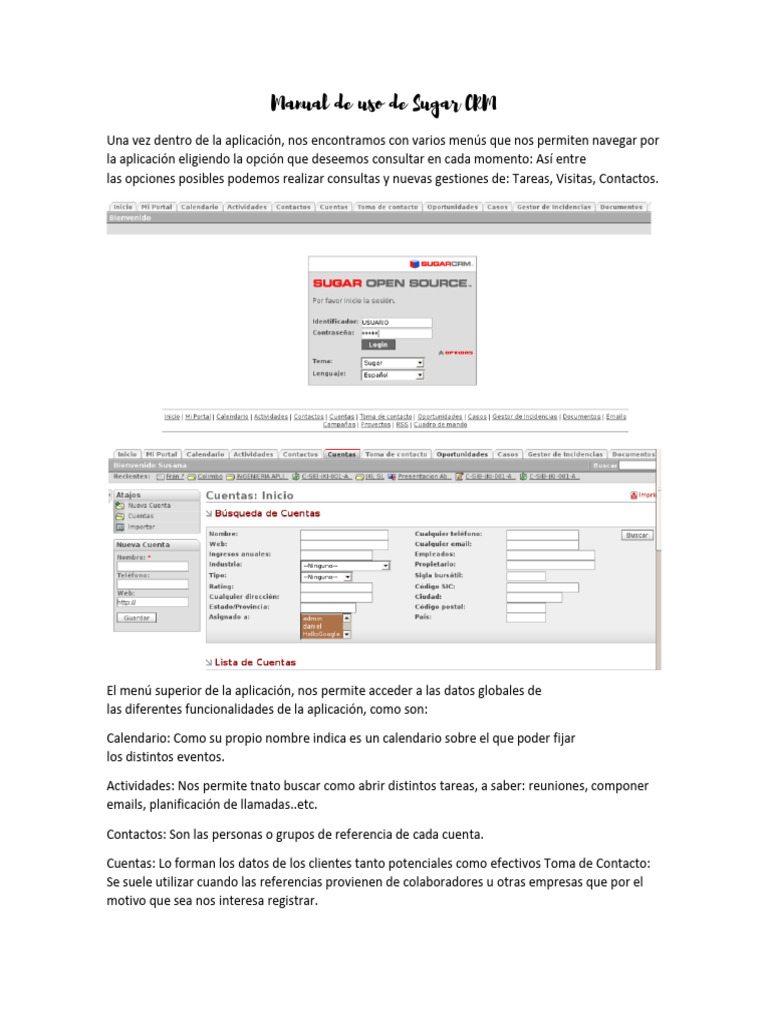 Manual de Uso de Sugar CRM | PDF | Gestión de la relación con el cliente | Software de la aplicacion