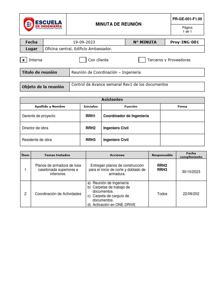 Formato de Minuta de Reunión CSG | PDF