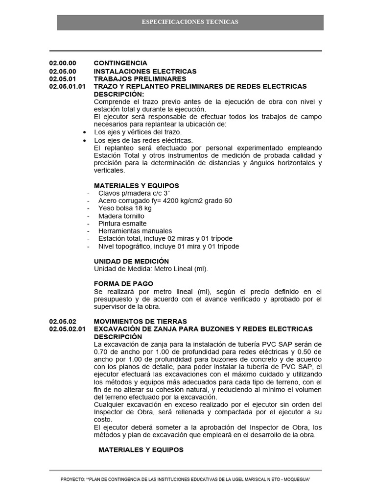 Especificaciones Técnicas Instalaciones Electricas | PDF | Enchufes y tomas de corriente alterna ...