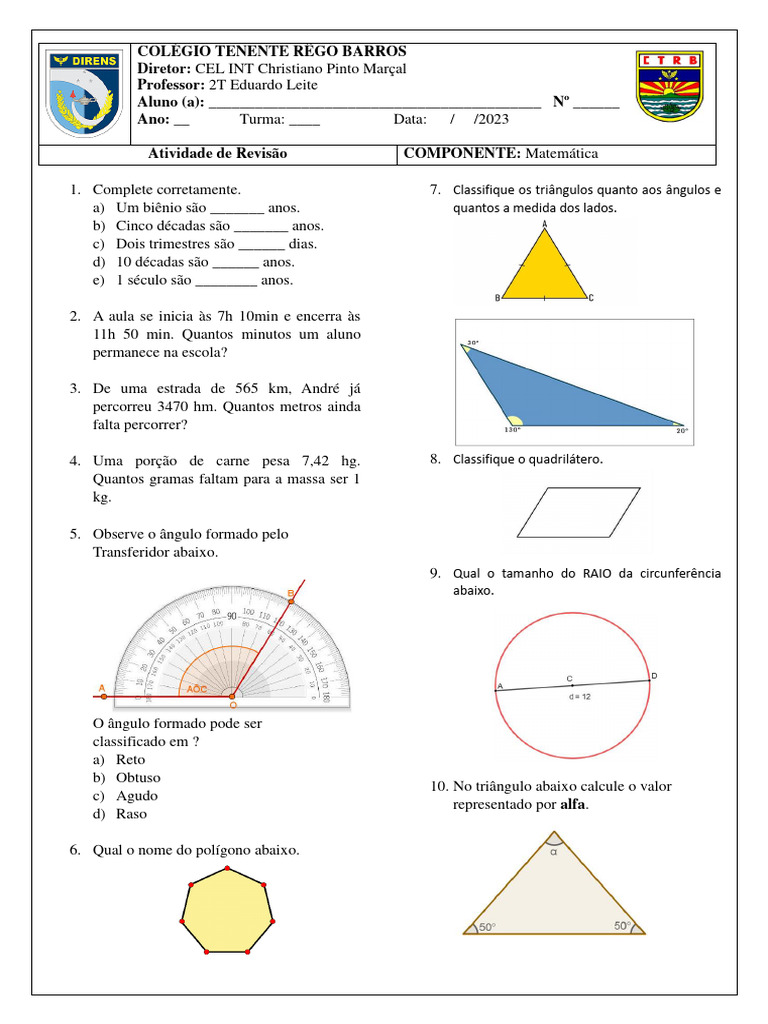Mini Prova - 5° Ano | PDF