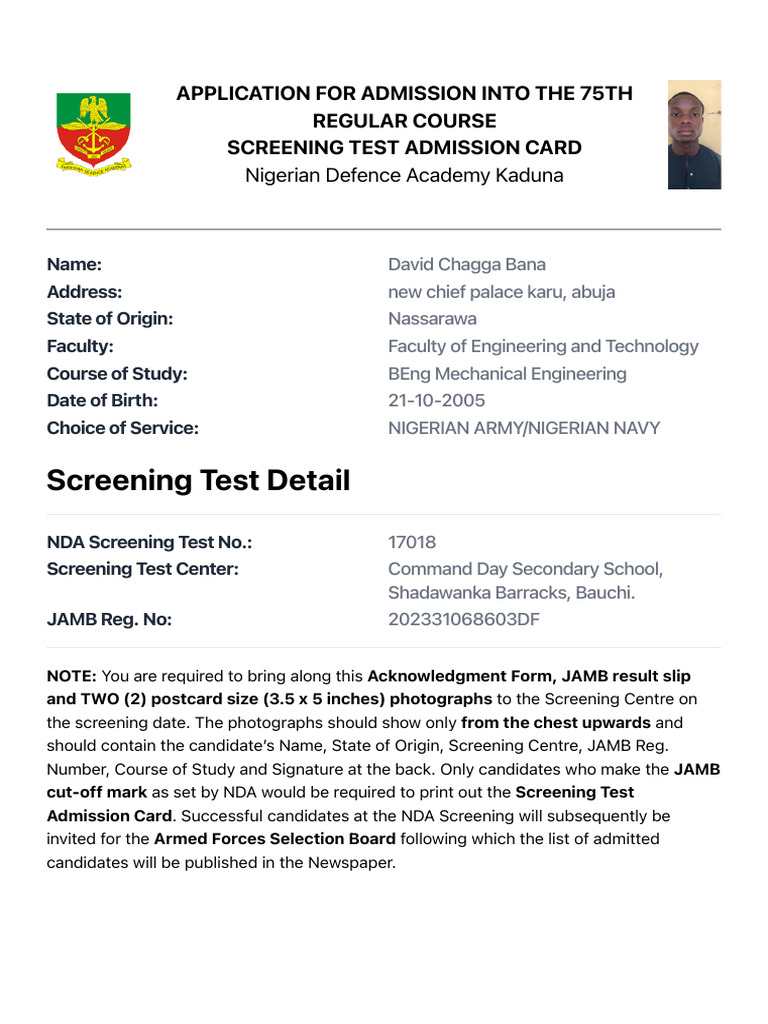 NDA 75th Regular Course Application | PDF