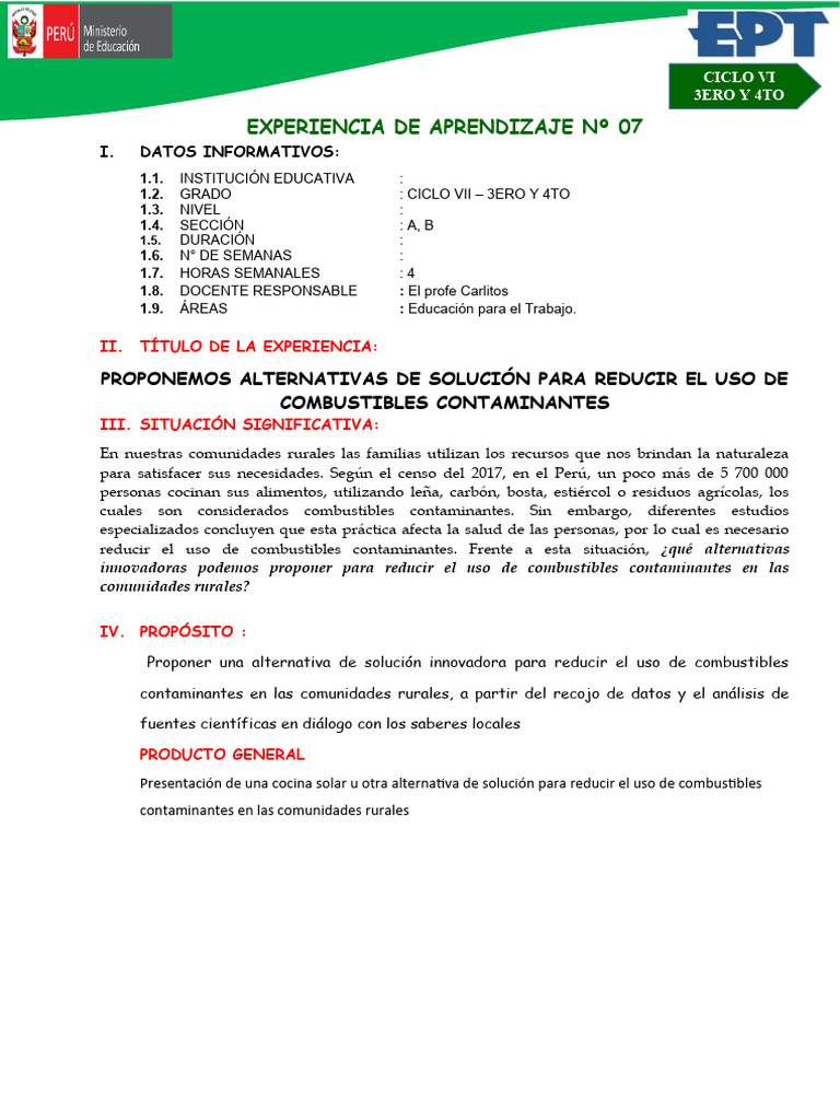 Experiencia de Aprendizaje N°07 - Ciclo Vii - 3ero y 4to - Ept - 2023 | Descargar gratis PDF ...