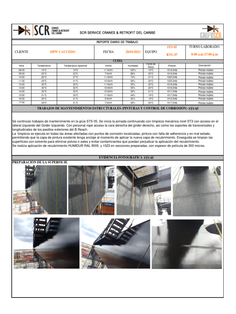 Reporte Diario 28-01-2023 STS 05-RTG 07 | PDF | Procesos Quimicos | Química