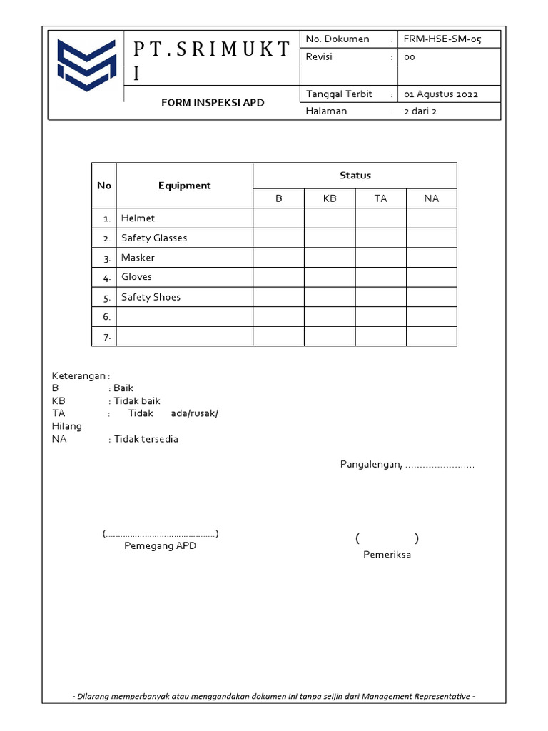 Form Inspeksi APD | PDF