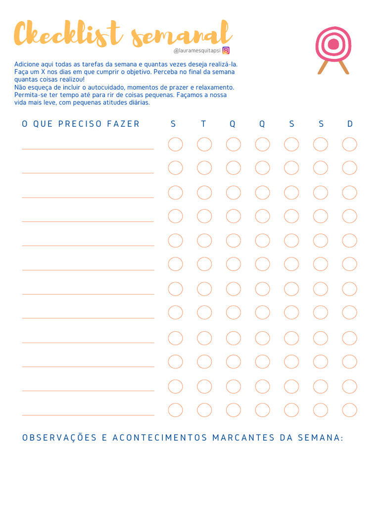 Checklist Semanal para Imprimir | PDF