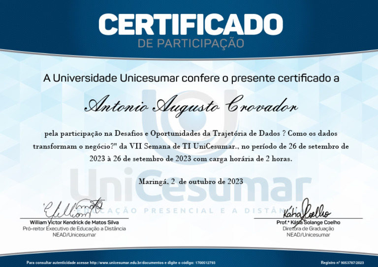 Certificado Unicesumar | PDF