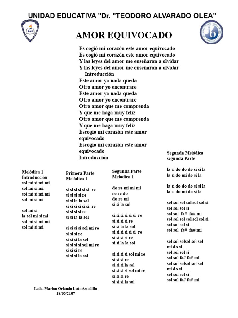 AMOR EQUIVOCADO Melodica | PDF