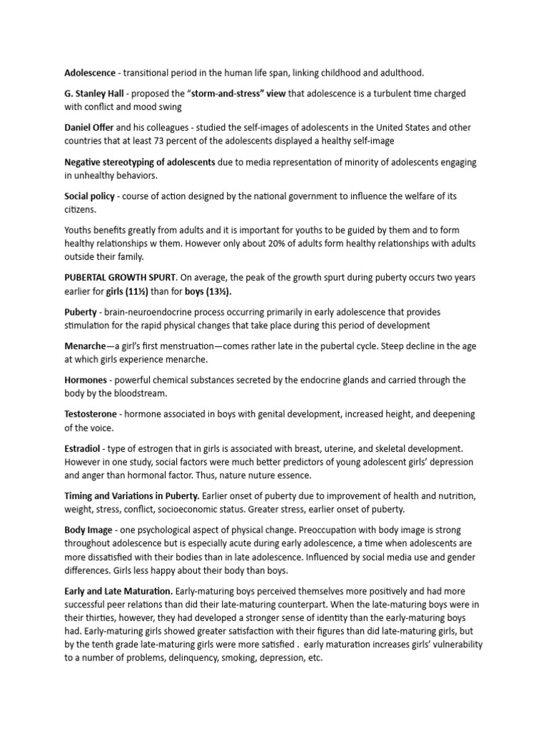 Adolescence Chapter Summary | PDF | Puberty | Adolescence