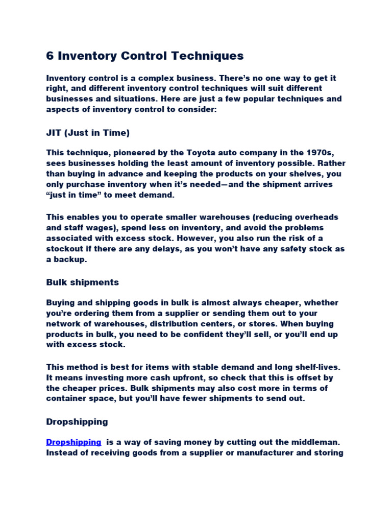 6 Inventory Control Techniques | PDF | Inventory | Lean Manufacturing