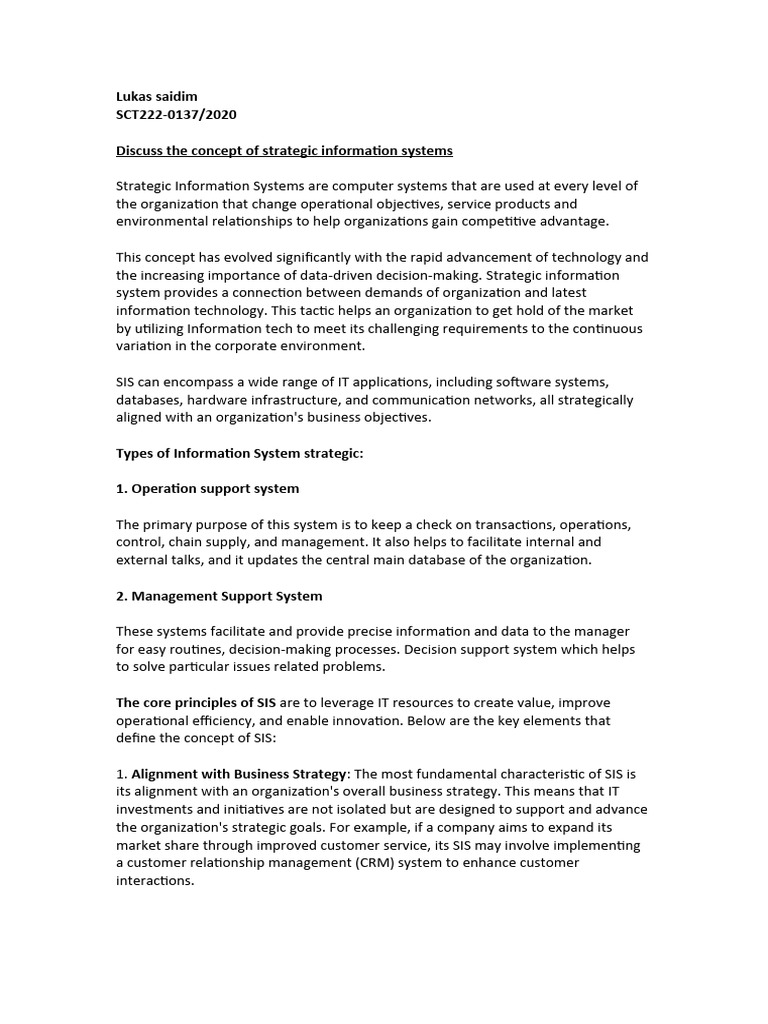Strategic Information Systems | PDF | Strategic Management ...