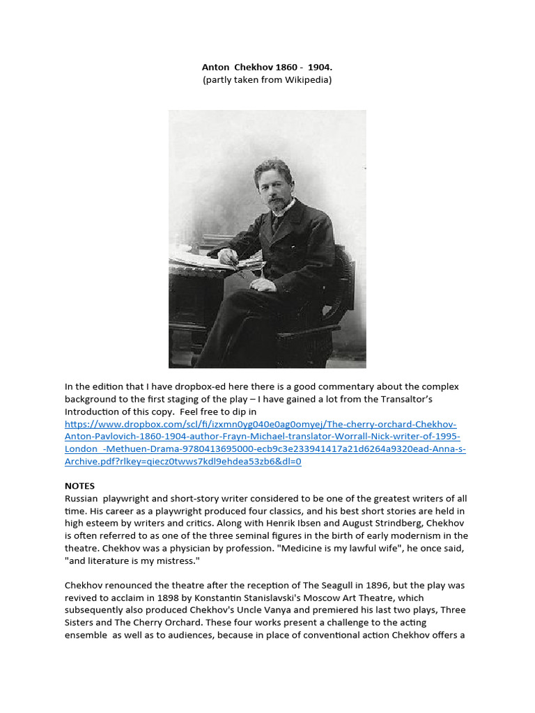 Anton Chekhov Notes | PDF | Anton Chekhov | Theatre