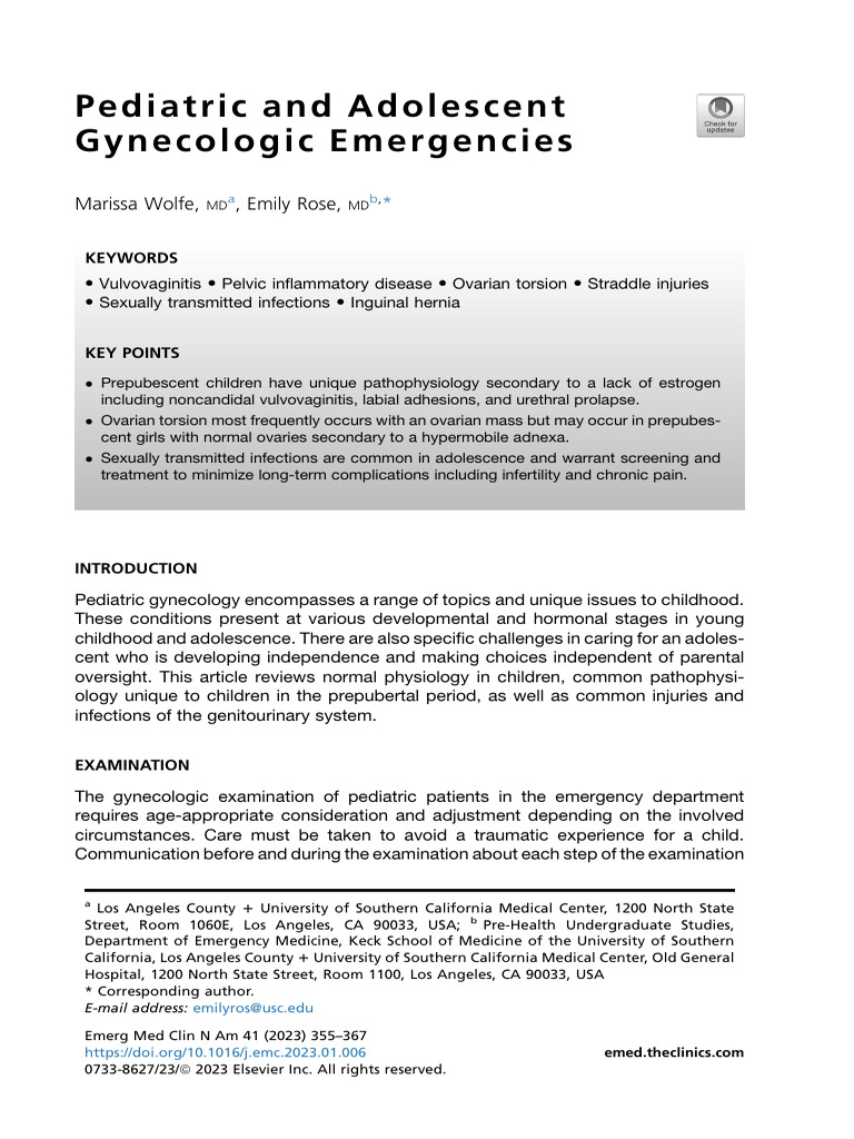 Pediatric and Adolescent Gynecologic Emergencies 2023 | PDF | Vagina ...